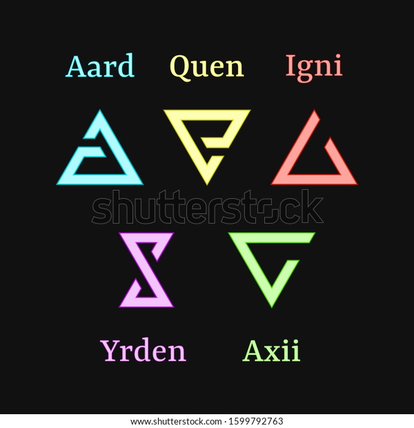 Signs Witcher Inscriptions Aarrd Quen Igni Stock Vector (Royalty Free ...