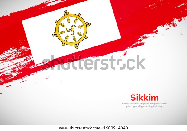 Sikkim Flag Made Brush Stroke Background Stock Vector (Royalty Free ...