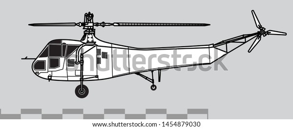 Sikorsky R4 Hoverfly Outline Vector Drawing Stock Vector (Royalty Free ...