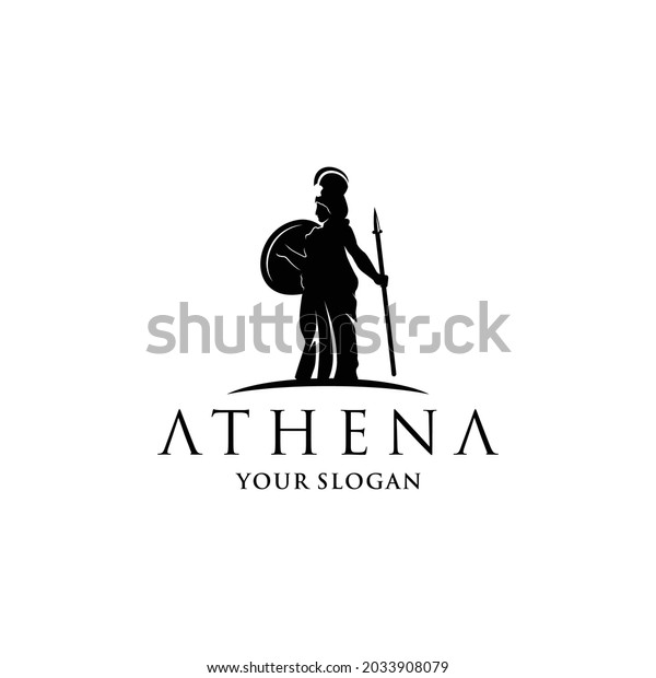 Silhouette Athena Minerva Shield Spear Moon Stock Vector (Royalty Free ...