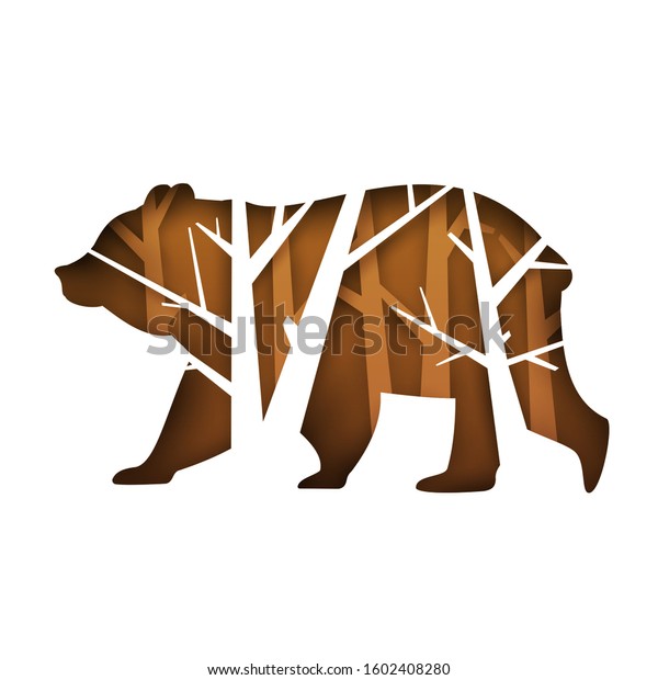 Silhouette Bear Tree Branches Isolated On Stock Vector (Royalty Free ...