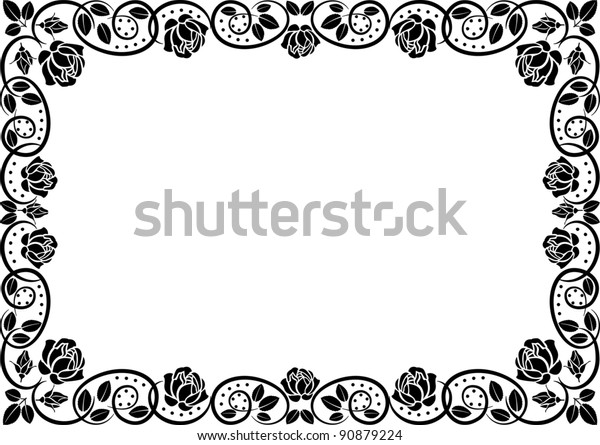 Silhouette Border Roses Decoration Stock Vector (Royalty Free) 90879224