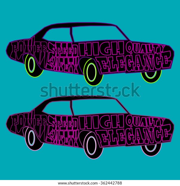 Silhouette Car Description Text Inside Borders Stock Vector (Royalty ...