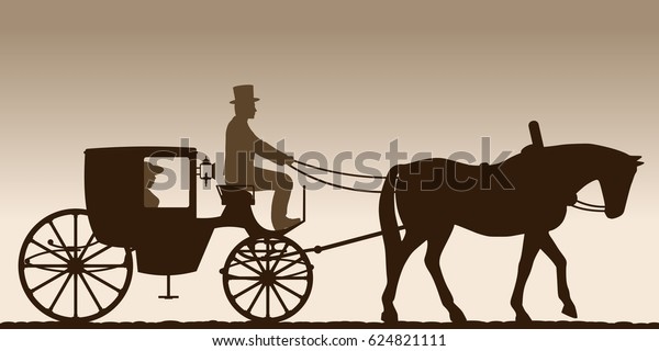 Silhouette Carriage Silhouette Carriage Coachman Fourwheel Stock Vector ...