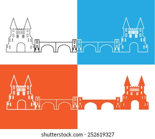 Silhouette Castle Bridge Set Flat Icons Stock Vector (Royalty Free ...