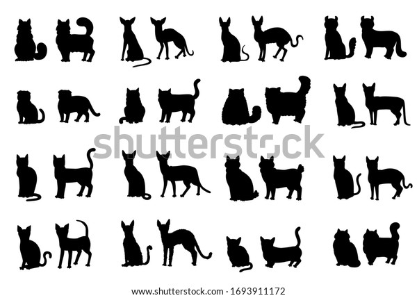 Silhouette Cat Face Profile Vector Set Stock Vector (Royalty Free ...