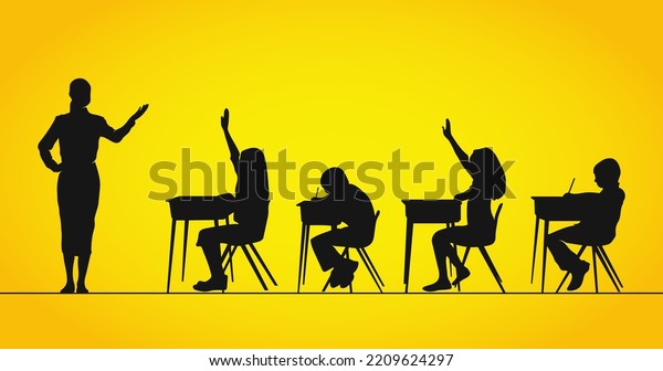 Silhouette Classroom Teacher Students Vector Illustration Stock Vector ...