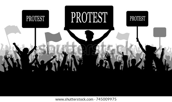 Silhouette Crowd People Protesters Protest Conflict Stock Vector ...