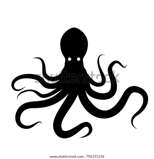 Silhouette Cute Black Octopus Flat Vector Stock Vector (Royalty Free ...