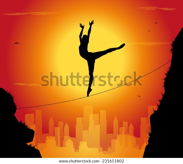 Silhouette Dancer Tightrope Walker Stock Vector (Royalty Free ...