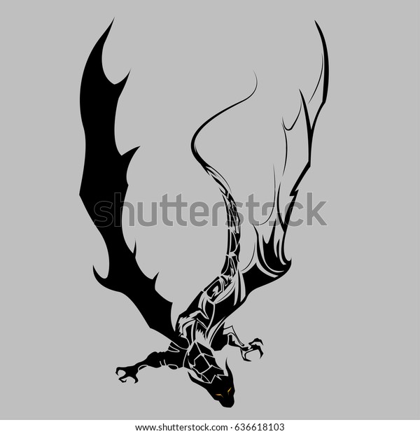 Silhouette Falling Dragon On Gray Background Stock Vector (Royalty Free ...