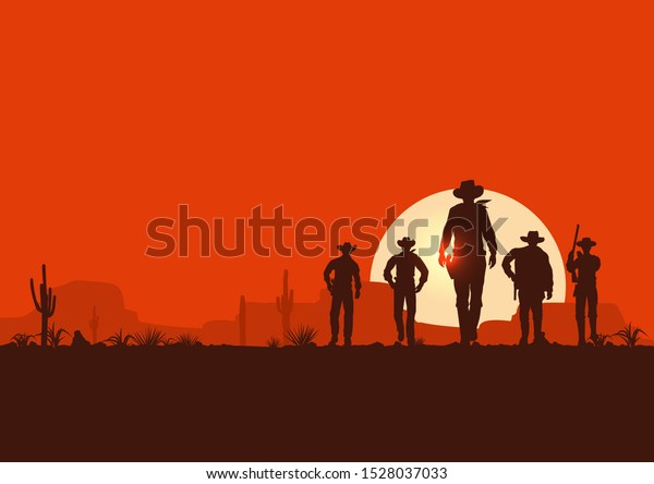 Silhouette Five Cowboys Walking Forward Banner 库存矢量图（免版税）1528037033 ...