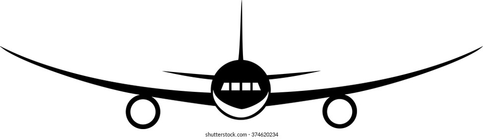 Silhouette Front View Airplane Stock Vector (Royalty Free) 374620234 ...