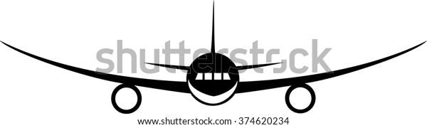 Silhouette Front View Airplane Stock Vector (Royalty Free) 374620234 ...