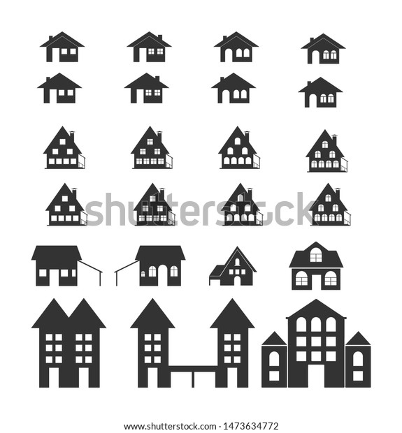 Silhouette House Different Shapes Configurations Flat Stock Vector ...