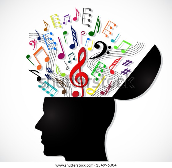 silhouette human head open with music symbols / vector illustration