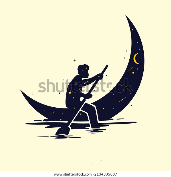 Silhouette Illustration Man Rowing Moon 库存矢量图（免版税）2134305887 | Shutterstock