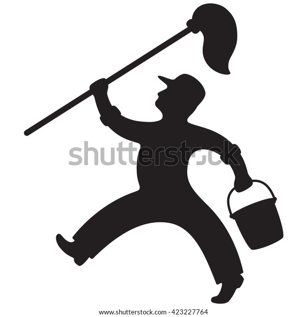 Silhouette Janitor Mop Bucket Stock Vector (Royalty Free) 423227764 ...
