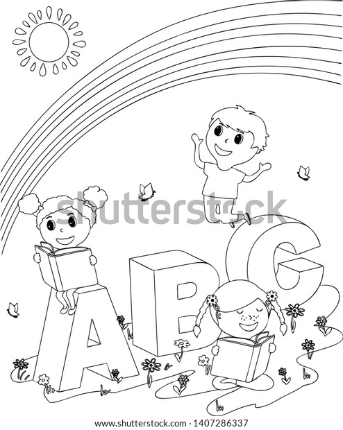 Silhouette Kids Abc Letters Vector Illustration 스톡 벡터(로열티 프리 ...