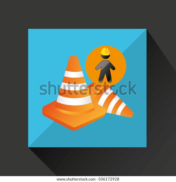 Silhouette Man Cone Warning Icon Design Stock Vector (Royalty Free ...