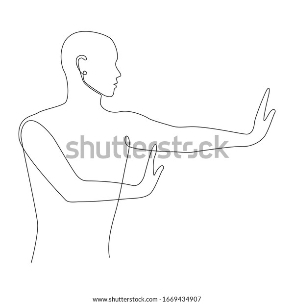 Silhouette Man Protective Pose One Line Stock Vector (Royalty Free ...