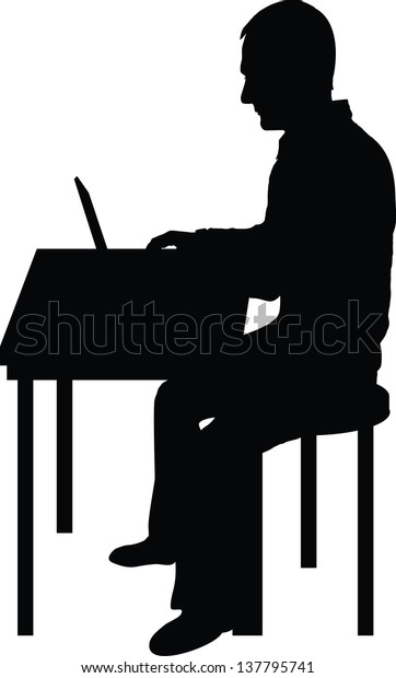 Silhouette Man Sitting Laptop Computer Stock Vector (Royalty Free ...