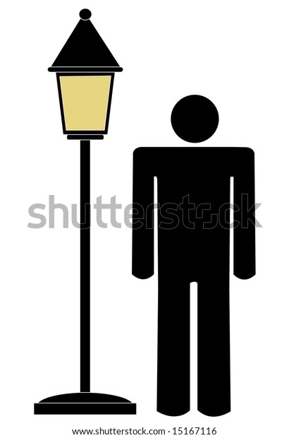 Silhouette Man Standing Under Lit Lamp Stock Vector (Royalty Free ...