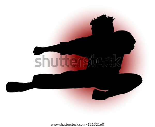 Silhouette Man Throwing Flying Kick Stock Vector (Royalty Free) 12132160