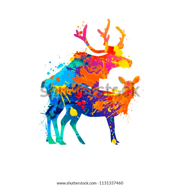 Silhouette Mating Deers Vector Watercolor Splash Stock Vector (Royalty ...