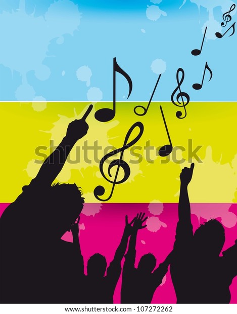 Silhouette Men Musical Notes Over Colorful Stock Vector (Royalty Free ...