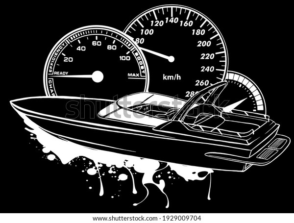 Vektor Stok Silhouette Motor Boat Race Vector Illustration (Tanpa ...