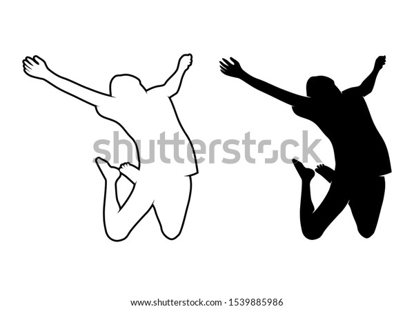 Silhouette Outline Man Jumping Vector Design: เวกเตอร์สต็อก (ปลอดค่า ...