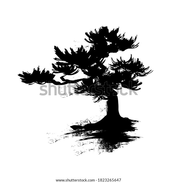 Silhouette Pine Tree Ink Illustration Vector Stock Vector (Royalty Free ...
