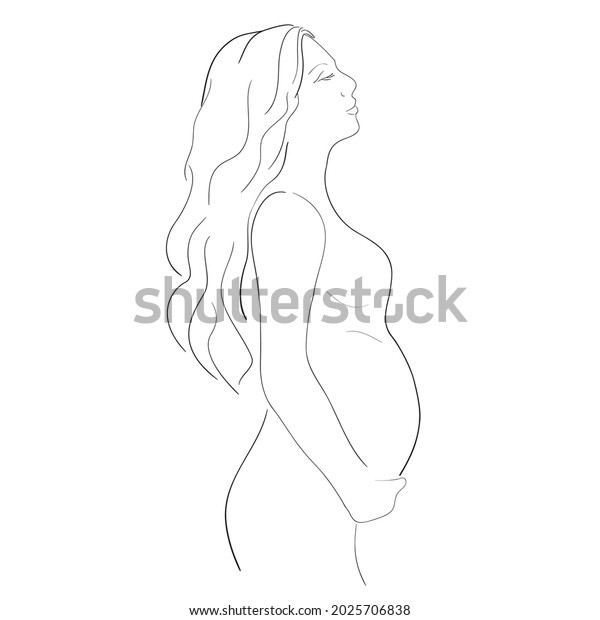 Silhouette Pregnant Woman Line Art Illustration Stock Vector Royalty