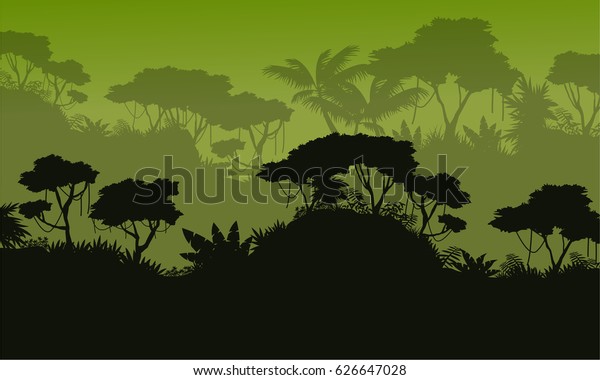 Silhouette Rain Forest Scenery Stock Vector (Royalty Free) 626647028