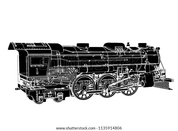 silhouette retro steam engine vector