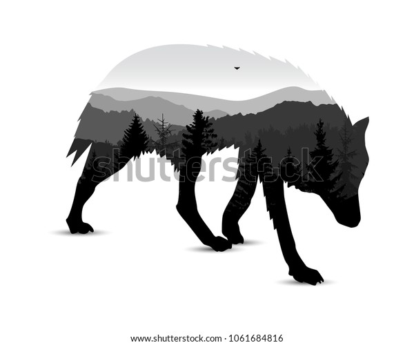 Silhouette Running Wolf Mountain Landscape Grey Stock Vector (Royalty ...