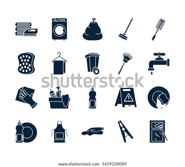 Silhouette Style Icon Set Design Cleaning Stock Vector (Royalty Free ...