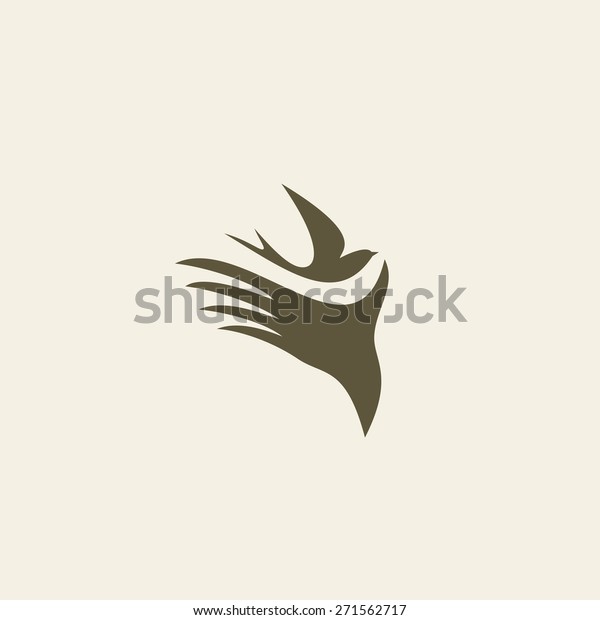 Silhouette Swallow Human Hands Logo Design Stock Vector (Royalty Free ...
