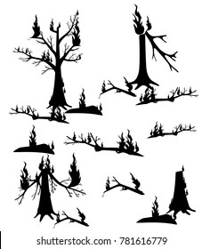 Silhouette Tree Fire Vector Illustration Silhouettes Stock Vector ...