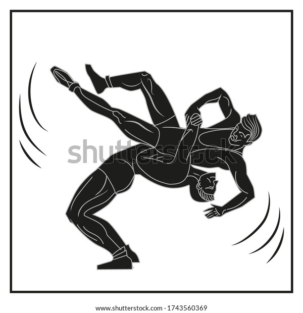 Silhouette Two Wrestlers Performing Suplex Symbol: vetor stock (livre ...