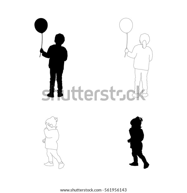 Silhouette Vector Kids Outline Stock Vector (Royalty Free) 561956143 ...