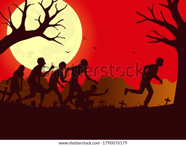Silhouette Vector Man Run Away Zombie Stock Vector (Royalty Free ...