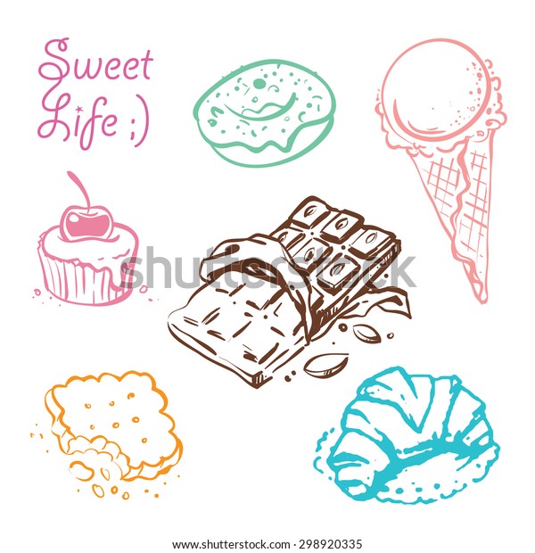 Silhouette Vector Sketch Food Sweets Stock Vector (Royalty Free) 298920335