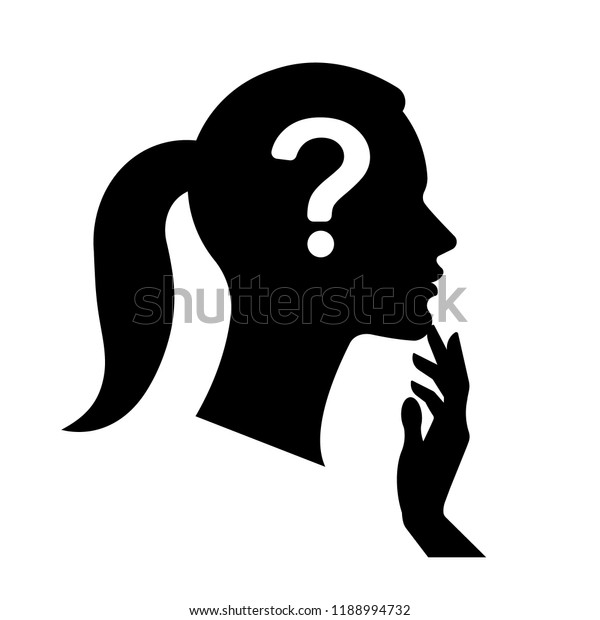 Silhouette Womans Face Question Mark Concept 스톡 벡터(로열티 프리) 1188994732