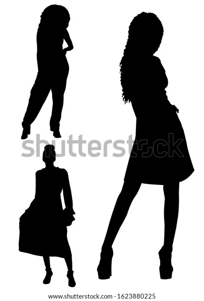 Silhouettes African American Women Full Height Girls With Curly Hair
