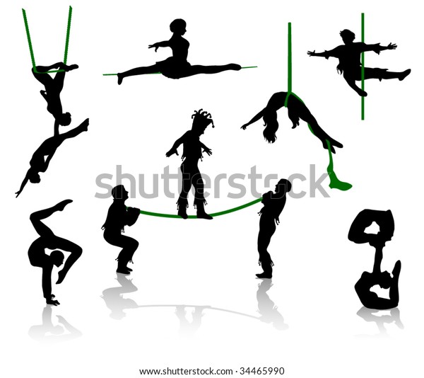 Silhouettes Circus Performers Acrobats Equilibrist Stock Vector ...