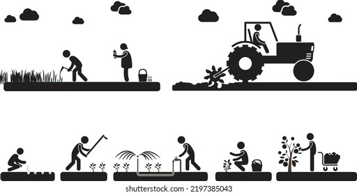 Silhouettes Farmers Working Tools Stock Vector (Royalty Free ...
