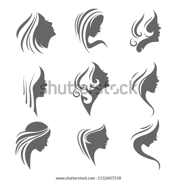 Silhouettes Girl Profile Long Hair Stock Vector Royalty Free 1132607558
