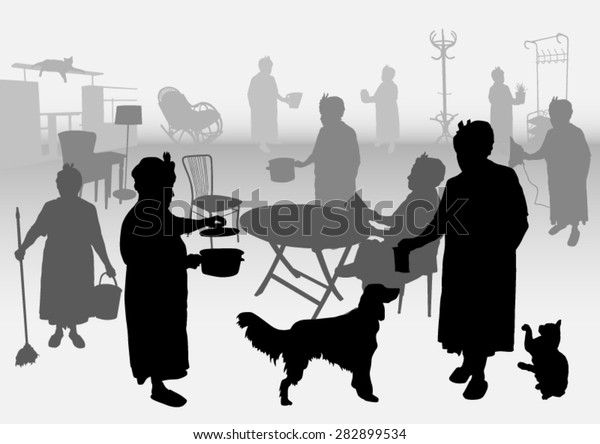 Silhouettes Housewives Who Do Homework Home Stock Vector (Royalty Free ...
